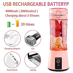 13.5oz Portable Blender Smoothies Personal Blender Mini Shakes Juicer Cup for home，office，Outdoors.Multi-purpose USB Rechargeable Blender with Protection Design (pink)