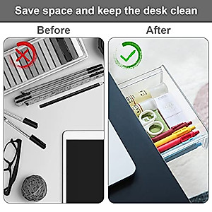 Ceuku Under Desk Drawer Organizer 2 Layers Hidden Drawer, Clear Plastic Attachable Desk Drawer Easy to Install Under Table Drawer Self- adhesive Under Desk Organizer for Office, Wardrobe or kitchen