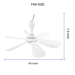 SCOOYEEES Silent USB Powered Ceiling Fan with Remote Control Timing 4 Speed, Quiet Small DC Plug in Ceiling Fan Hanging Fan for Camping Bed RV Tent Canopy Room