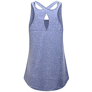 MOQIVGI Workout Tank Tops for Women Summer Sleeveless Yoga Tunic Shirts Juniors Boutique O Neck Elastic Loose Fit Sports Clothing Utility Cute Soft Breezy Fast Dry Gym Wear Clothes Blue Medium