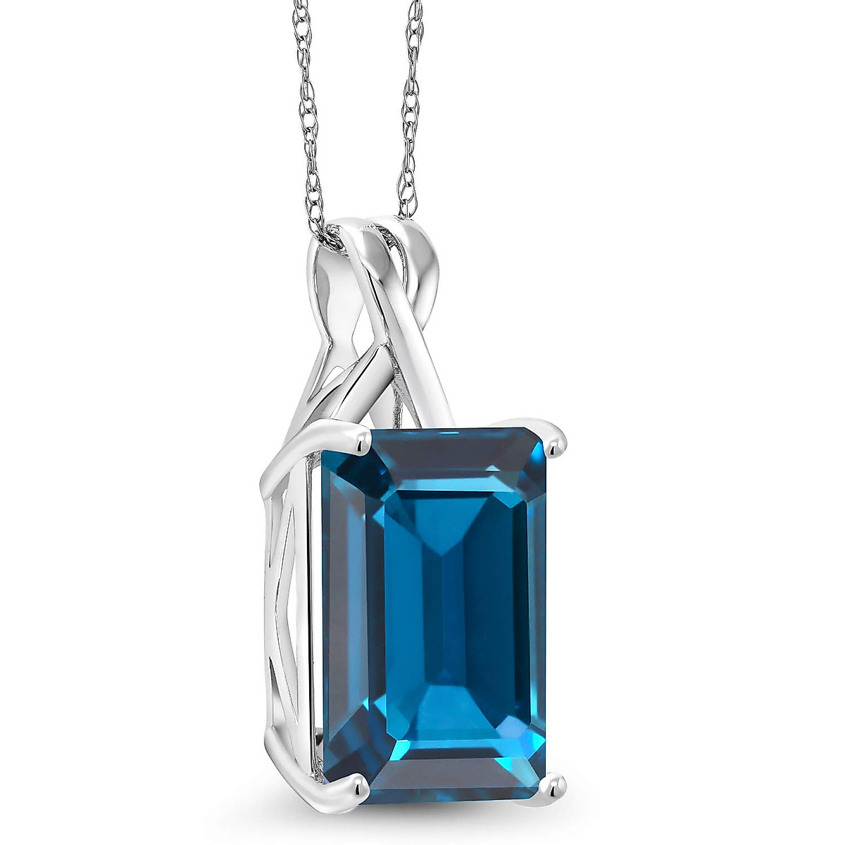 Gem Stone King 10K White Gold 14X10MM Emerald Cut Gemstone Birthstone Pendant Necklace | Gold Necklace For Women | With 18 Inch 10K White Gold Chain