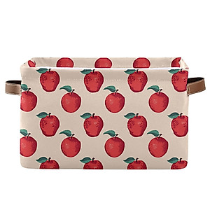 YEGAME Storage Basket Summer Apples Rectangular Collapsible Canvas Shelves Storage Bins with Leather Handles for Shelves Home Closet Bedroom Living Room, 2Pack