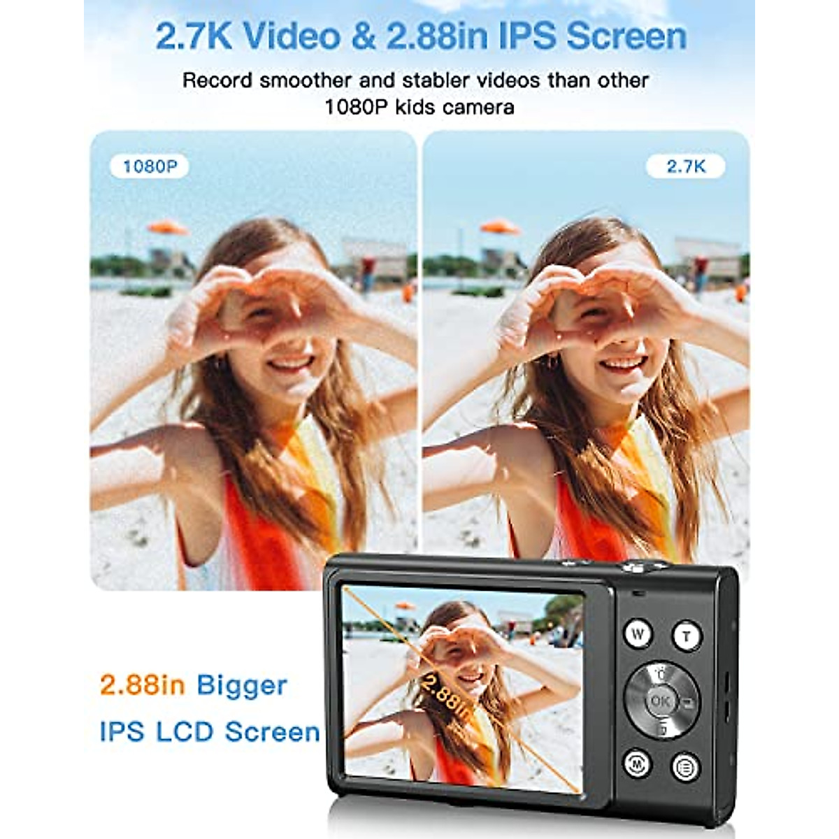 Digital Camera, Zostuic 2.7K 48MP Autofocus Kids Camera with 32 GB Card 16X Zoom Compact Portable Mini Toys Cameras Christmas Birthday Festival Gift for Kid Children Teens Girls Boys(Black)