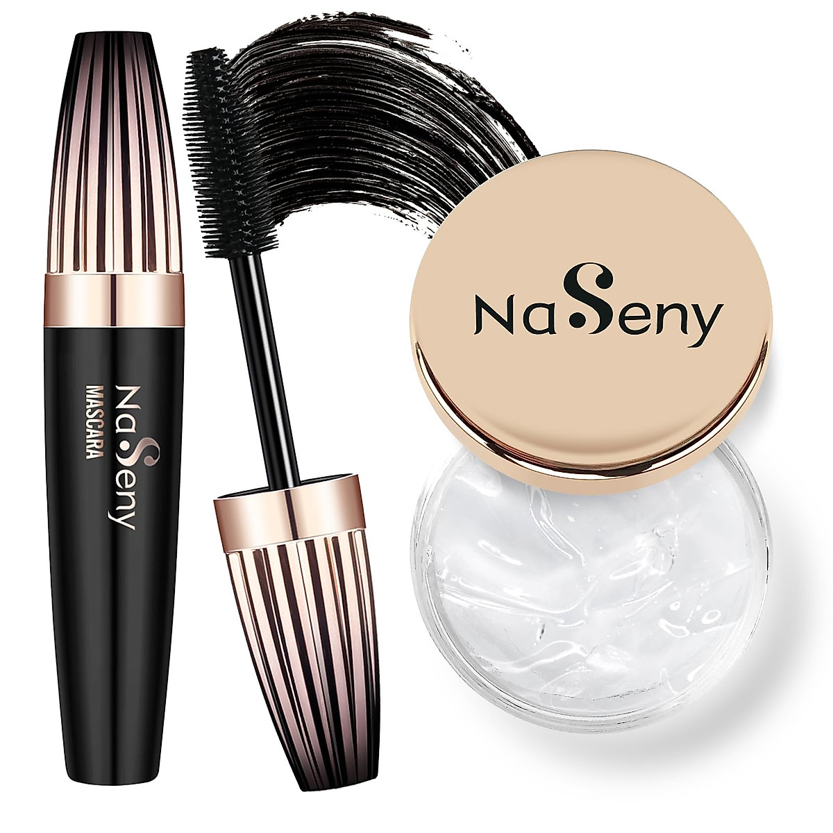 Naseny Waterproof Mascara Black Volume And Length,Liquid Mascara For Lash Extensions,Clear Eyebrow Gel Keep Brows Stay In Place All Day,Brow Freeze Goes a Long Way Creat Full Voluminous Eye Looking