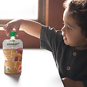 Sprout Organic Baby Food, Stage 2 Pouches, Fruit & Veggie Blend, Carrot Apple Mango, 3.5 Oz Purees (Pack of 12)