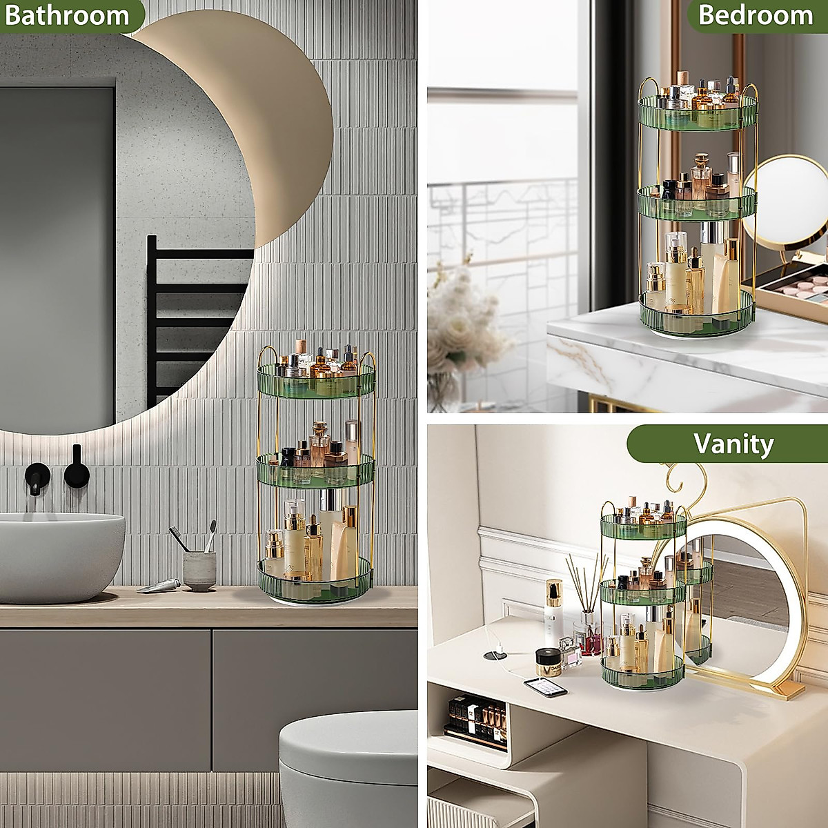 YEEYAA Rotating Makeup Organizer for Vanity,Large-Capacity Skincare Perfume Organizers,360° Spinning Cosmetics Storage Vanity Shelf Countertop,Make up Organizer Tray for Perfume,Skin Care,Lipsticks