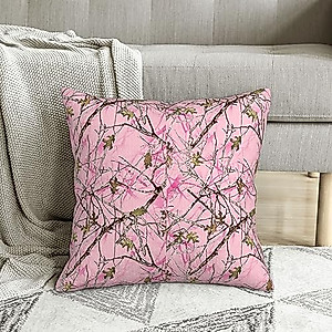 Pink Leaves Camo Throw Pillow Covers Corduroy Pillowcases Soft Square Cushion Case Decorative Cushion Covers for Bedroom Sofa Farmhouse 16"x16"