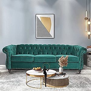 NOSGA Large Sofa, Modern 3 Seater Couch Furniture, Three-seat Sofa Classic Tufted Chesterfield Settee Sofa Tufted Back for Living Room (Green)