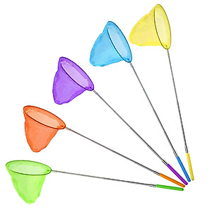 Coopay 5 Pack Telescopic Butterfly Nets Catching Insects Bugs Fishing Nets Great Outdoor Tools for Playing - Extendable from 14.6" to 33.4" (Blue Purple Orange Green Yellow)