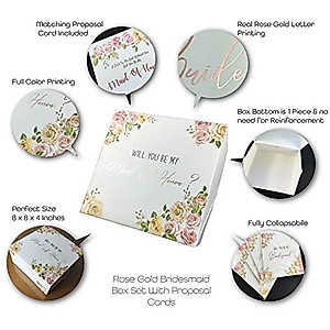 Bridesmaids Proposal Gift Boxes Set of 8 with Rose Gold Foil Letters & Proposal Cards to Ask Bridesmaids, Maid & Matron of Honor & Flower Girl (5 Bridesmaids, 1 MatronH, 1 MaidH, 1 FlowrGrl, 8)