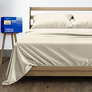Pure Full Size Cotton Bed Sheets Set (Full Size,1000 Thread Count) Ivory Bedding Pillow Cases (4 Pc) Cotton Sheets Full Size Bed- Sateen Sheets - 16 in Deep Pocket Full Sheets