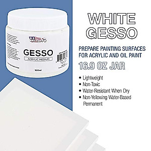 U.S. Art Supply White Gesso Acrylic Medium, 500ml Tub - 16.9 Ounces over a Pint