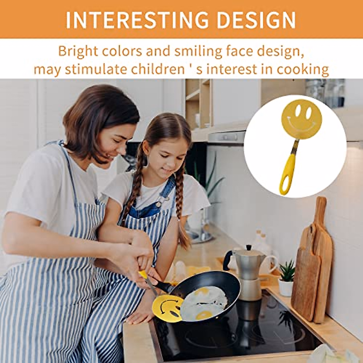 Egg Spatula Fun Kitchen Items Smiley Face Spoon Smiley Nylon Flex Turner Utensil Co-Molded With Silicone, Sturdy Steel Handle for Non Stick Cookware Cooking, Fish,Eggs, Pancakes, Fried Rice.