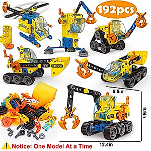 6 In 1 STEM Building Toys for 5 6 7 8 9 + Year Old Boy Girl Gift,192 PCS Stem Project Activities Kit for kid 5-7 6-8 Educational Autism Robotic Toy Learning Game Excavator Engineering Construction Set