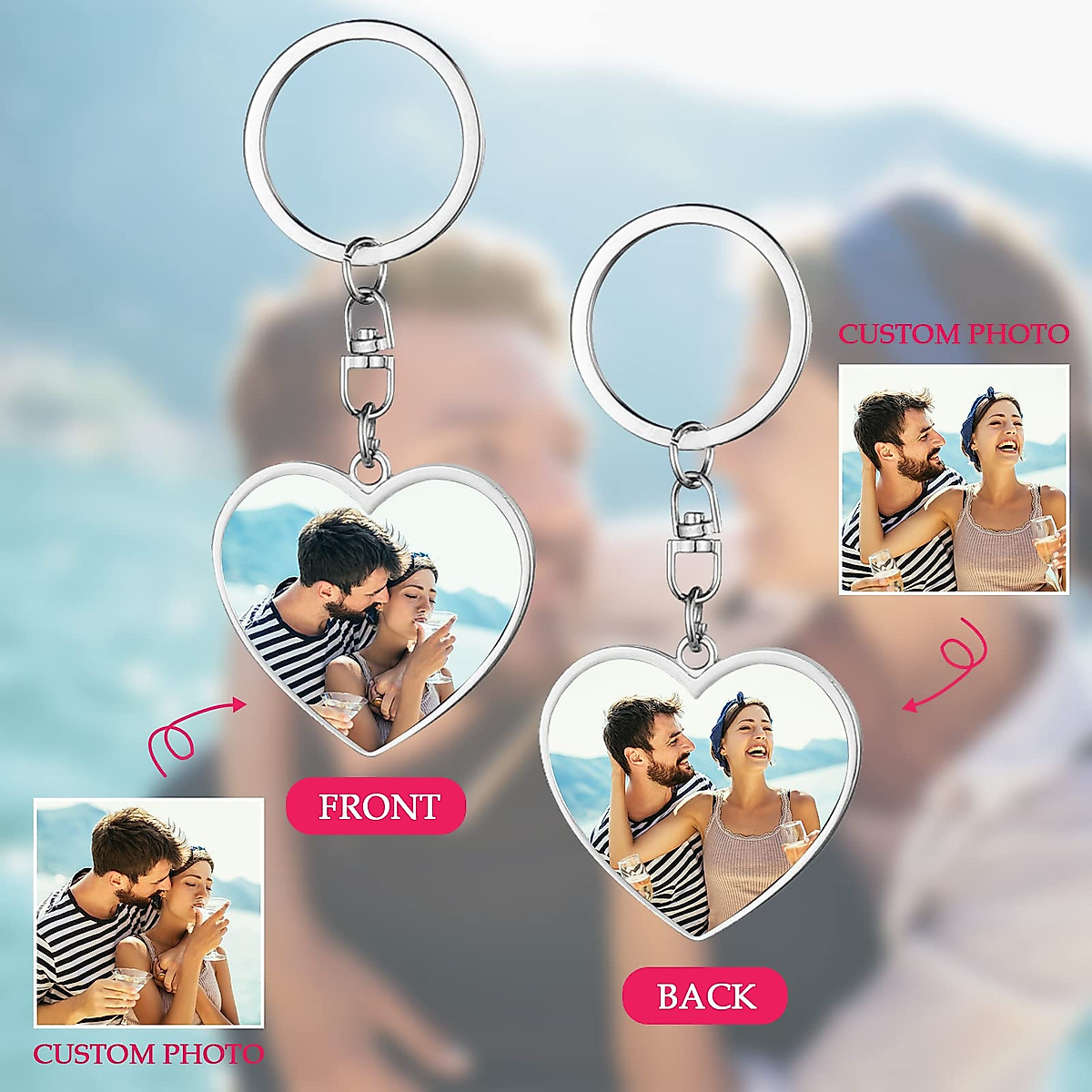 Custom Keychain Photo Keychain Personalized Color Picture Keychains Customized Double Sides Colorful Photo Key chains Memorial Gifts for Family Lover