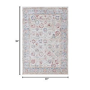 Unique Loom Noble Collection Country, Traditional, Distressed, Vintage, Botanical, Border Area Rug, 5' 1" x 7' 10" Rectangle, Ivory/Blue