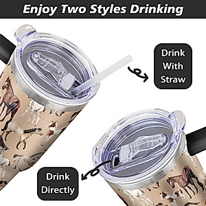 puhnhsv 30 oz Horse Tumbler With Handle and Straw, 30oz Insulated Stainless Horse Tumbler Coffee Travel Mugs Cup Water Bottle Horse Lovers Gifts for Women Girls
