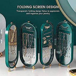 CANITORON Earring Organizer Stand，4-Layer Small Foldable Dustproof Jewelry Holder with 153 Holes For Women Earrings, Earring Backs, Necklaces,Display Jewelry Organizer-Green
