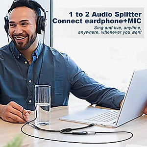 EMK Headphone Splitter 3.5mm TRRS Stereo Audio Y Splitter Extension Cable Nylon-Braided 4-Pole Male to 2Female Dual Headphone Jack Adapter for Phone, PS4, Switch, Tablet, Laptop (12inch/30cm)