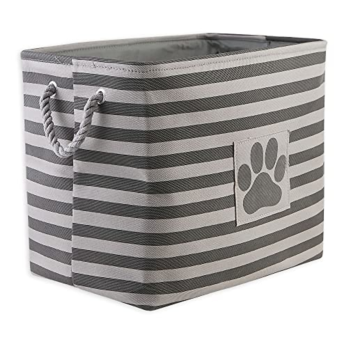 Bone Dry Pet Storage Collection Striped Paw Patch Bin, Large Rectangle, Gray