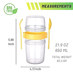 Fairway Finds 4 Pack of 22 oz Yogurt Parfait Cups With Lids Reusable Crunch Cup Portable Cereal Cup Meal Planning Containers Milk Granola Yoghurt Carrying Container Cereal on the go Lids and Spoons