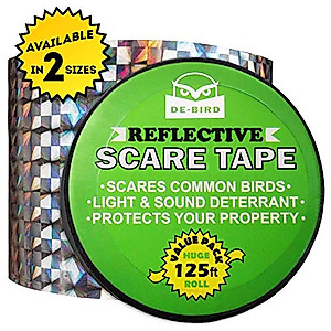 De-Bird Bundle Includes: Defender Spikes 12 pk & Reflective Scare Tape 125ft roll - Keep Away Pigeon & Woodpeckers from Your Garden