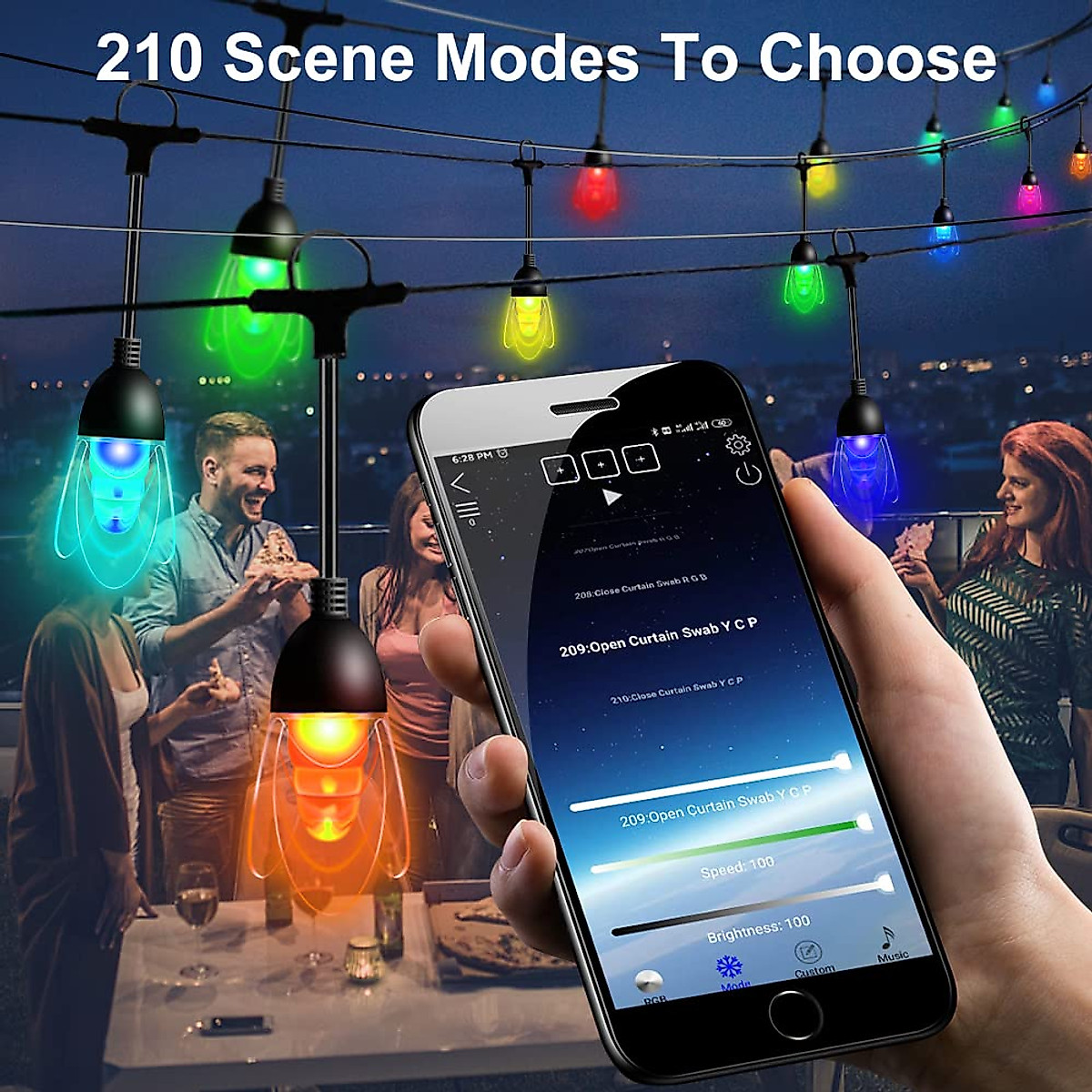 svaha Outdoor String Lights, 48FT RGBW Patio Lights App Control, USB Powered Color Changing Outdoor String Lights IP65 Waterproof with DIY and 210 Scene Modes, Dimmable and Connectable for Garden.