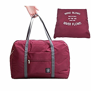 Foldable Travel Bag Luggage Storage for Sports Gym Water Resistant Nylon Canvas Duffel for Men, Women 32 Liter （Red）