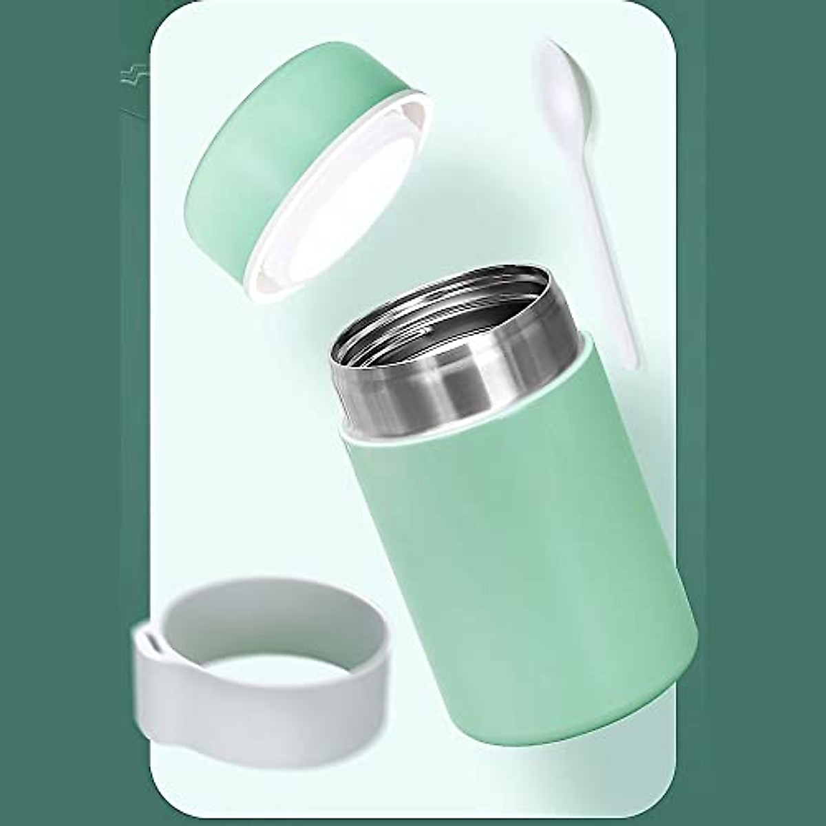 BYBYCD Food Container Portable Solid Color Vacuum Jar Stainless Steel Inner Stewed Cup Mini Insulated with A Spoon Breakfast Cup(Silver&Black)