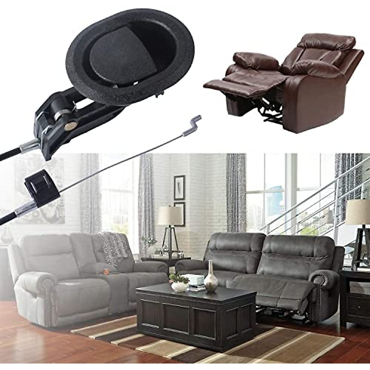 Podoy Recliner Pull Handle Compatible with Ashley Lazy Boy and Most Recliner Sofa Brand, Recliner Replacement Parts with Pull Handle and Release Cable Aluminum