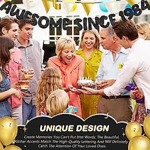 Fulmoon Pre-strung Awesome Since 1984 Banner Glitter Happy 40th Birthday Banner Funny 40th Birthday Decorations 1984 Party Decorations for Men Women Anniversary (Black)