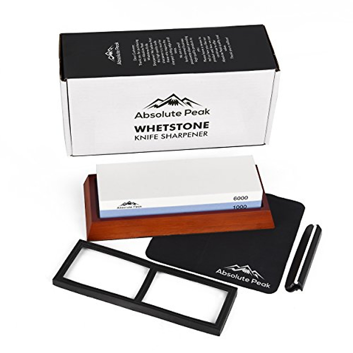 Best Whetstone Knife Sharpener Kit | 1000/6000 Grit Knife Sharpening Stone & Honing Stone | NonSlip Bamboo Base | Angle Guide, MicroFiber Polishing Cloth, & How to Sharpen a Knife eBook