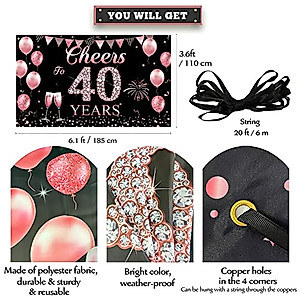 Happy 40th Birthday Decorations for Women, Cheers to 40 Years Backdrop Banner, Rose Gold 40th Birthday Party Yard Banner, 40th Anniversary, Class Reunion Backdrop for Outdoor Indoor, Vicycaty