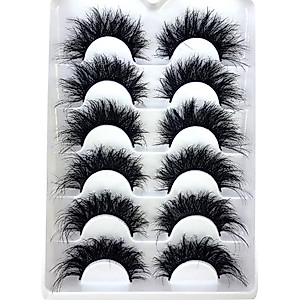 HBZGTLAD 6 Pairs False Eyelashes Cat-Eye Fluffy Faux Mink Lashes 8D Wispy Lashes Dramatic Long Thick Volume Fake Eye Lash(SR-01）