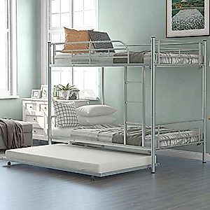 Lostcat Twin Over Twin Bunk Bed with Trundle,Heavy Duty Twin Size Bunk Beds Frame with Safety Guardrails and ladders,Can be Divided Into Two Beds,for Kids/Teen/Adults,No Box Spring Needed,Silver