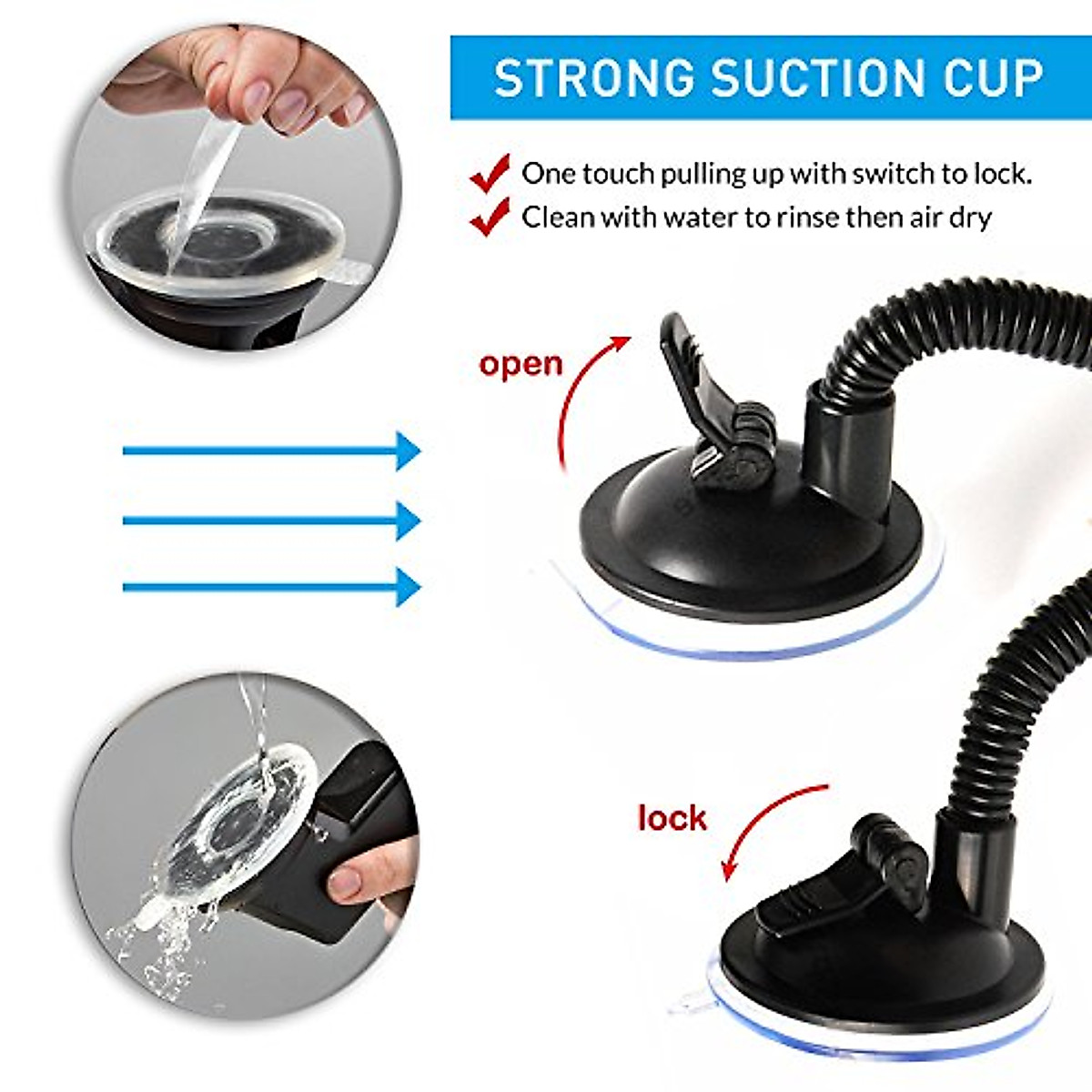 NEM Universal 3-in-1 Car Cell Phone Holder, Windshield Long Arm Phone Holder, Dashboard, Air Vent, Stand with Photo Frame for iPhone 12/11/X/8/7/7P/6s/6P/5S,Galaxy S5/S6/S7/S8/S9,Google,LG,Huawei