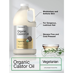 Horbäach Organic Castor Oil 64 fl oz | for Topical Use and Hair | Cold Pressed, Hexane Free | Vegetarian, Non-GMO
