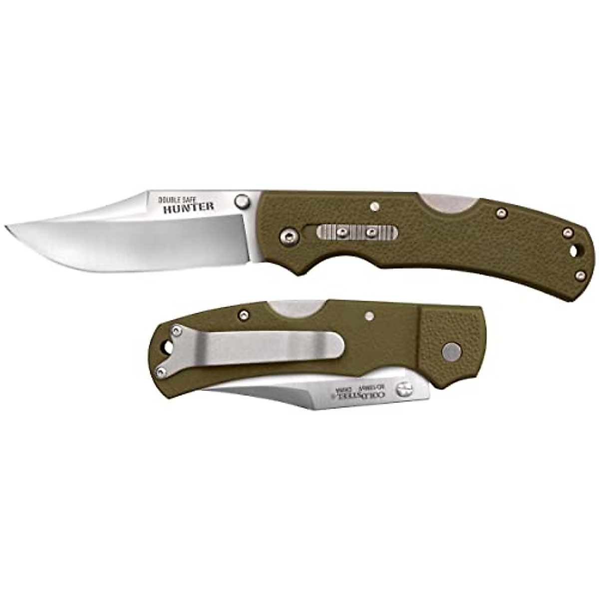 Cold Steel DOUBLE SAFE HUNTER (OD GREEN) / 8-3/8" OVERALL / 3.5" BLADE / 3MM THICK / 4-7/8" LONG GFN HANDLE / 8CR13MOV STAINLESS STEEL/AMBI BELT CLIP/BLISTER PACKED
