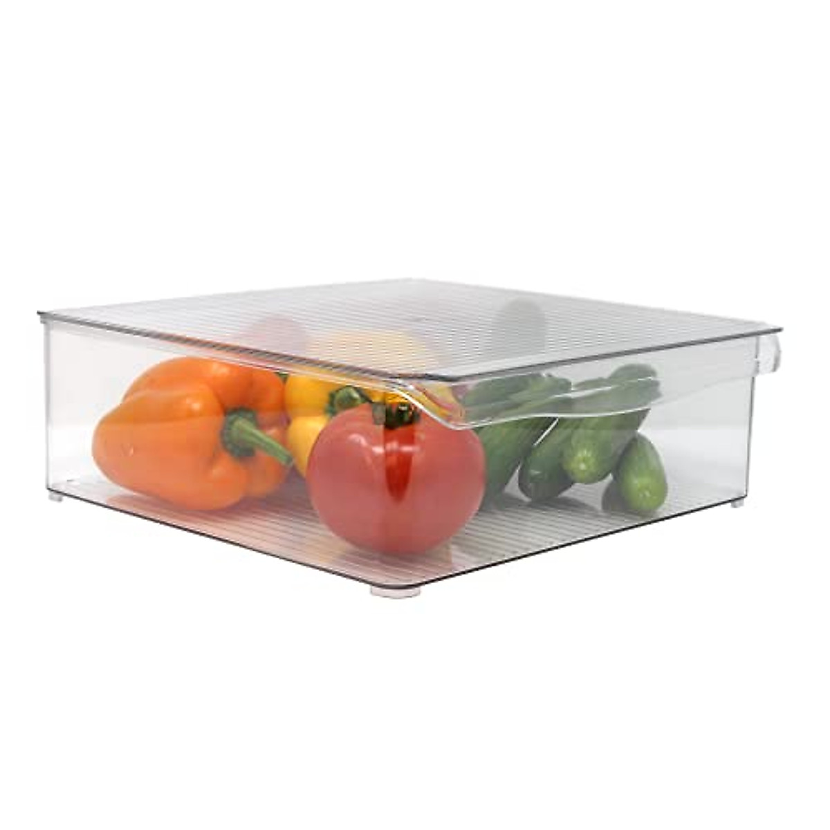Plastic Food Storage Container Bin with Lid and Handle for Kitchen, Pantry, Cabinet, Fridge, Freezer - Organizer for Snacks, Produce, Vegetables