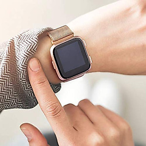 Meliya Metal Bands for Fitbit Versa 2 & Fitbit Versa & Versa Lite & Versa SE Bands, Stainless Steel Magnetic Lock Replacement Wristbands for Women Men Small Large (Small, Rose Gold)