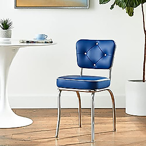 Richardson Seating Chrome Diner Chair with Button Tufted Back and 2" Box Seat, NULL, Metal, Royal Blue
