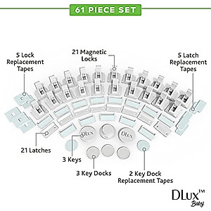 21 Magnetic Cabinet Locks 3 Keys, Child Safety 61-Piece Kit, Magnet Locks with New Upgraded Adhesive, Easy Installation, No-Drill Baby Proofing Locks to Childproof Cabinets & Drawers
