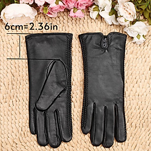 MaxW Leather Gloves for Women Winter, Touchscreen Gloves for Cold Weather with Warm Lining, L