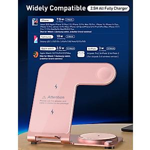 Malfsaier 3 in 1 Charging Station Pink,Aluminum Alloy Multiple Fast Wireless Charger Stand for iPhone 15/14/13/12/11/Pro/Max/XS/XR/X/8/Plus, for Apple Watch 7/6/5/4/3/2/SE, for AirPods 3/2/Pro