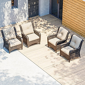 Joyside Outdoor Wicker Chair Rattan Patio Dining Chairs Set of 4 PE Wicker Patio Chairs with 4inch Seat Cushions Outdoor Patio Seating Chair for Garden, Backyard Deck(Mixed Grey/Beige)
