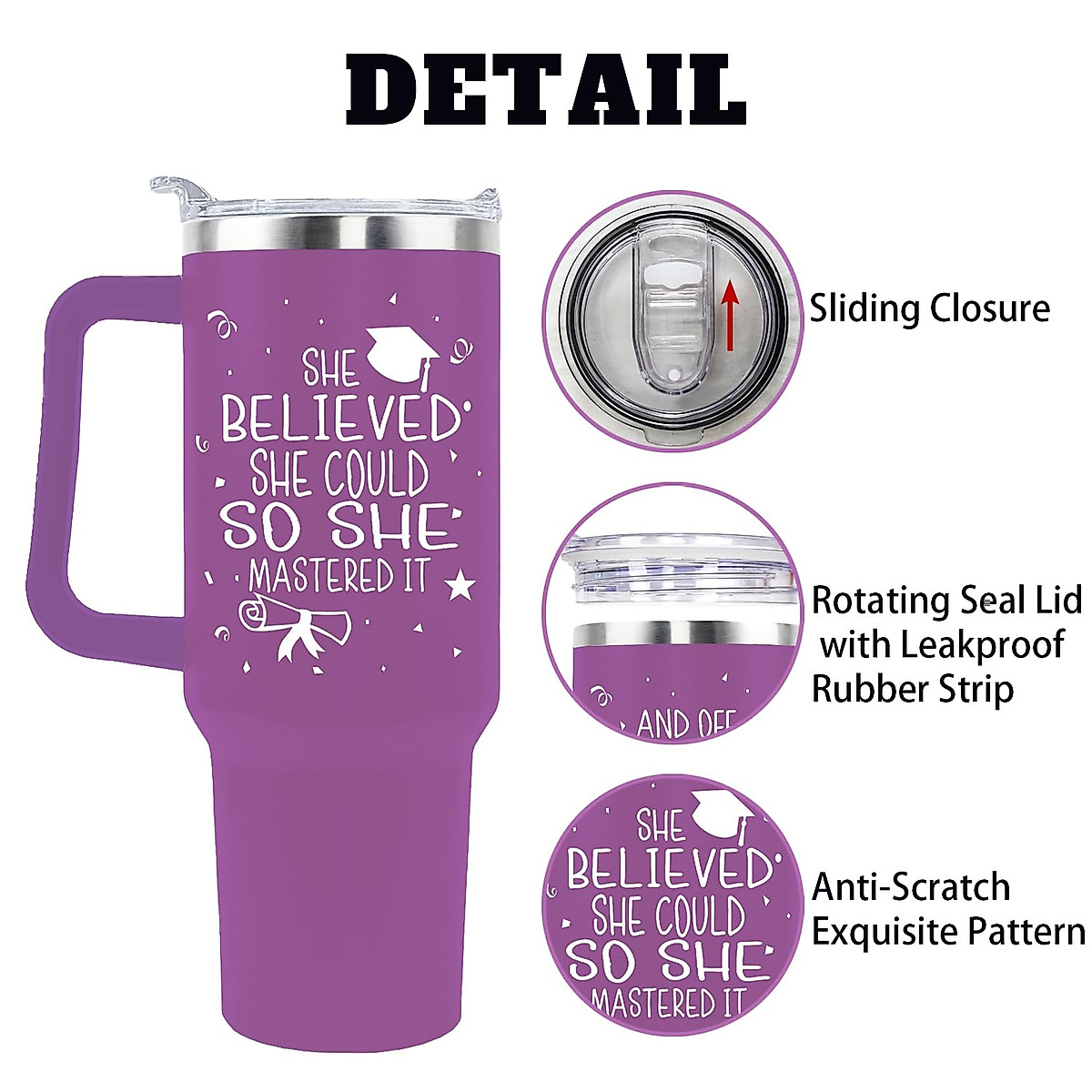 sxmluedn She Believed She Could So She Mastered It Masters Graduation Gifts for Her Him Masters Degree Tumbler Coffee Mug 40oz with Handle and Straw