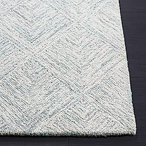 SAFAVIEH Abstract Collection Area Rug - 8' x 10', Grey & Turquoise, Handmade Wool, Ideal for High Traffic Areas in Living Room, Bedroom (ABT428F)