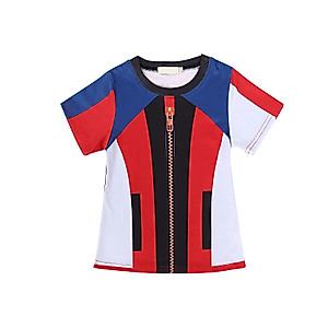 HenzWorld Descendants Evie Costume Kids Halloween Cosplay Birthday Gift Pretend Play Dress up Fancy Party Clothes Pants Set Wig Red,7-8 Years