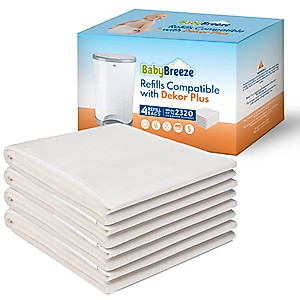 Diaper Pail Refills Compatible with Dekor PLUS Diaper Pail 4 Refill Bags Holds 2320 Diapers – Strong, Durable Baby Powder Scented Refills Bags