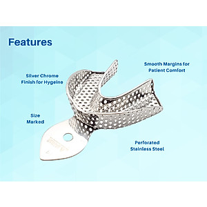 ARTMAN INSTRUMENTS Dental Impression Trays – Set of 6 Stainless Steel, Perforated, Autoclavable Trays (Small, Medium, Large) for Upper & Lower Teeth – Durable, Reusable, Rounded Margins for Comfort